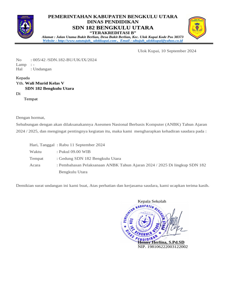 Surat Undangan ANBK | PDF