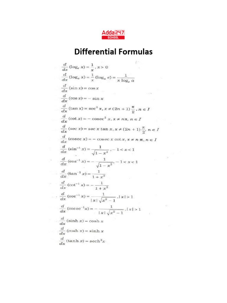 Differential Formulas Pdf