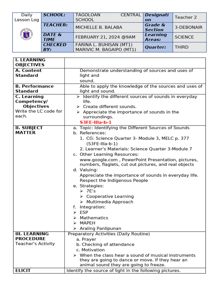 Science 3 Lesson Plan | PDF | Learning | Teachers