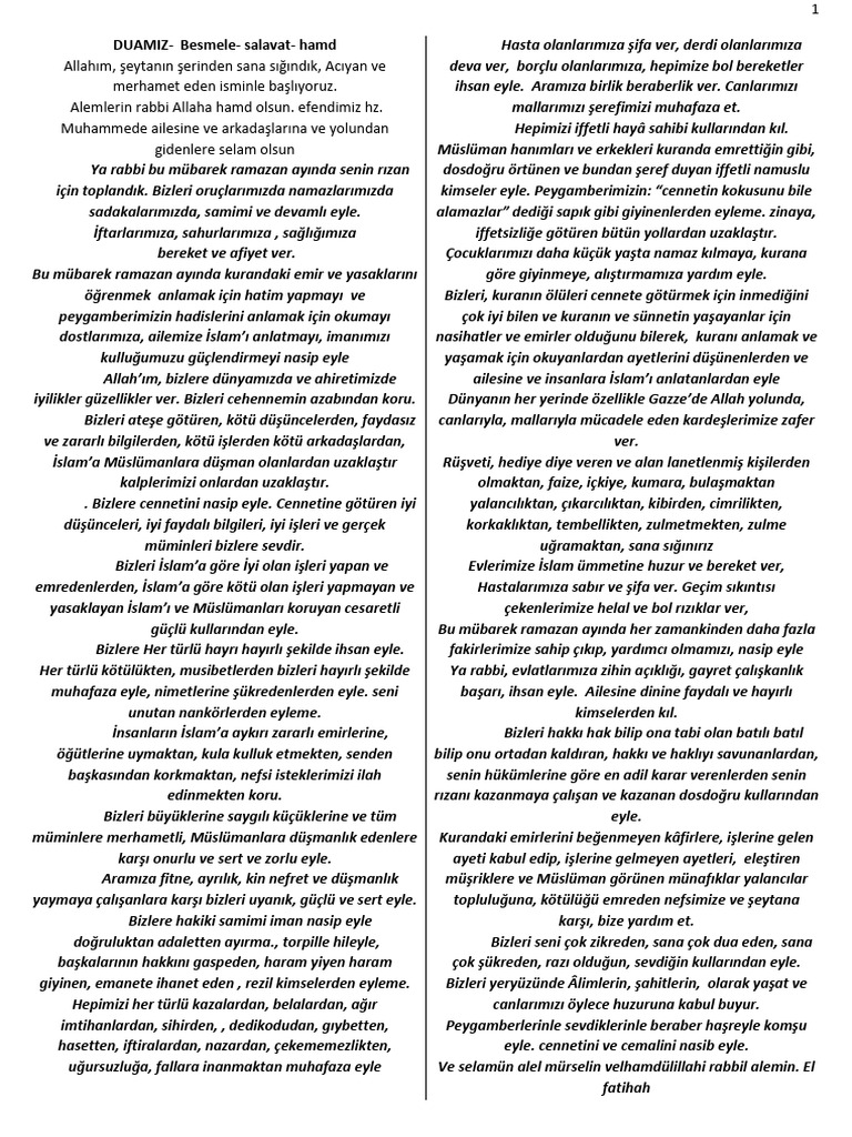 Duamız - Ramazan Ve Hatim Duası | PDF