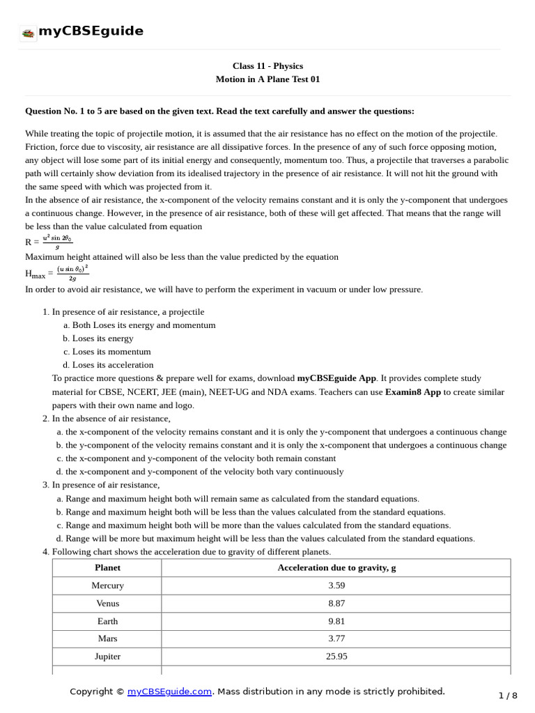 11 Phy Motioninplane tp01 | PDF | Drag (Physics) | Science & Mathematics