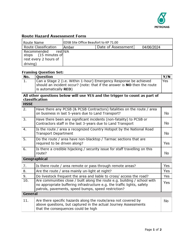 Route Hazard Assessment for KP 71.00 | PDF | Road | Speed Limit