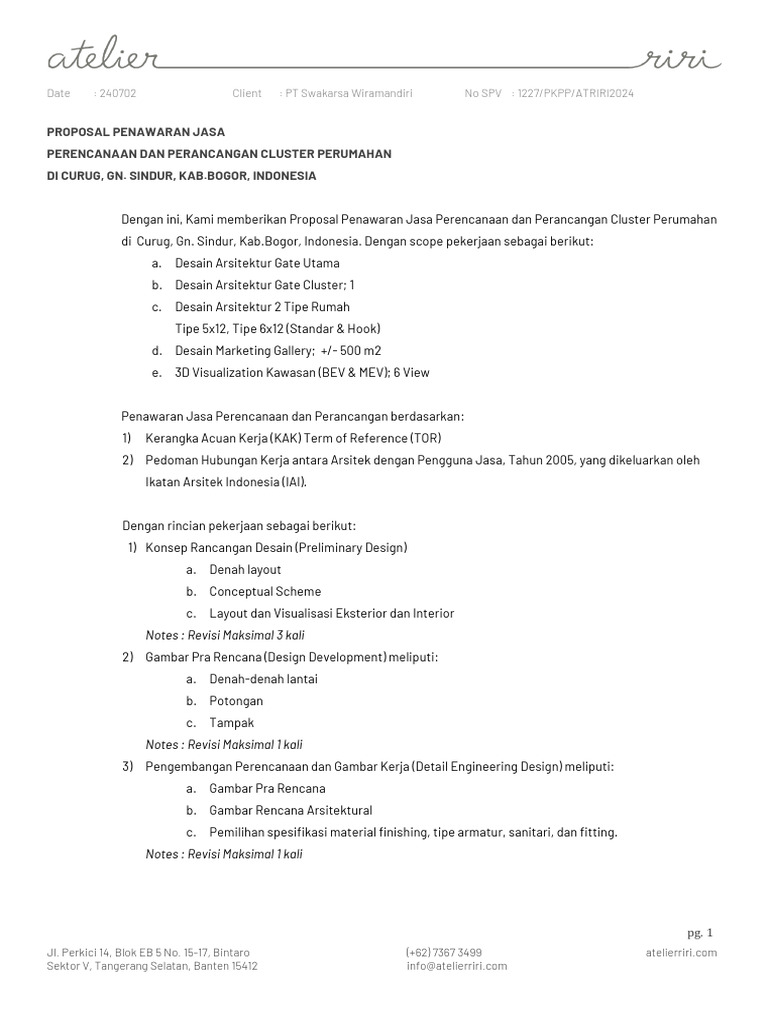 Proposal Penawaran Jasa Perencanaan Dan Perancangan Cluster Perumahan ...