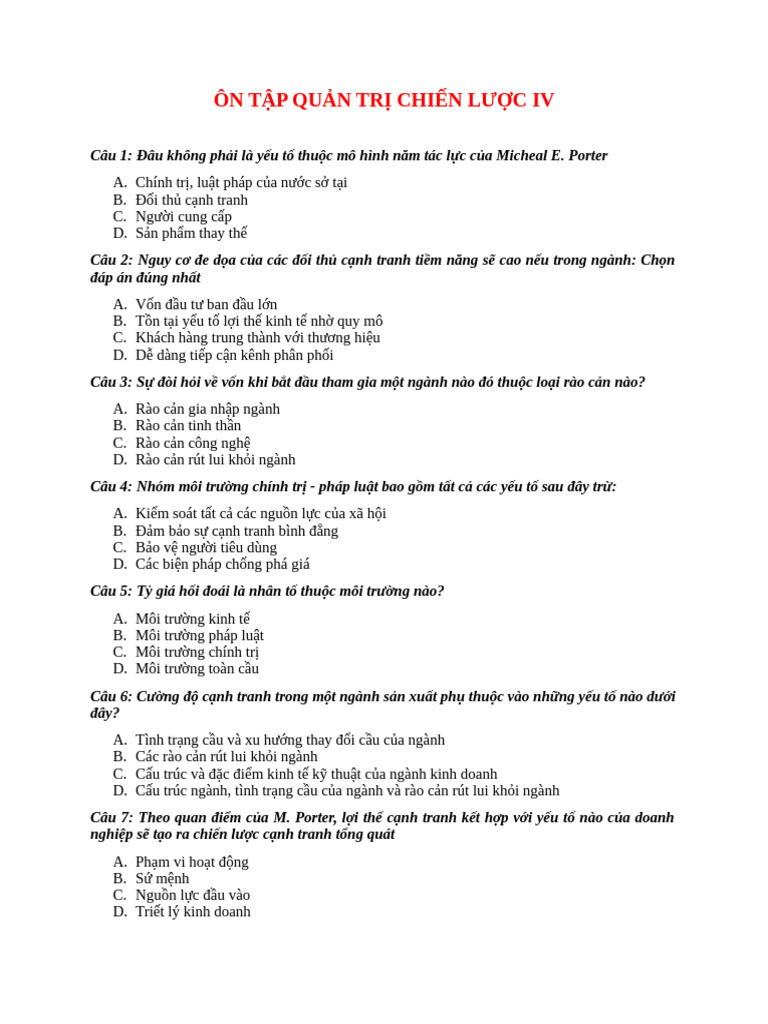 ÔN TẬP QTCL 4 | PDF