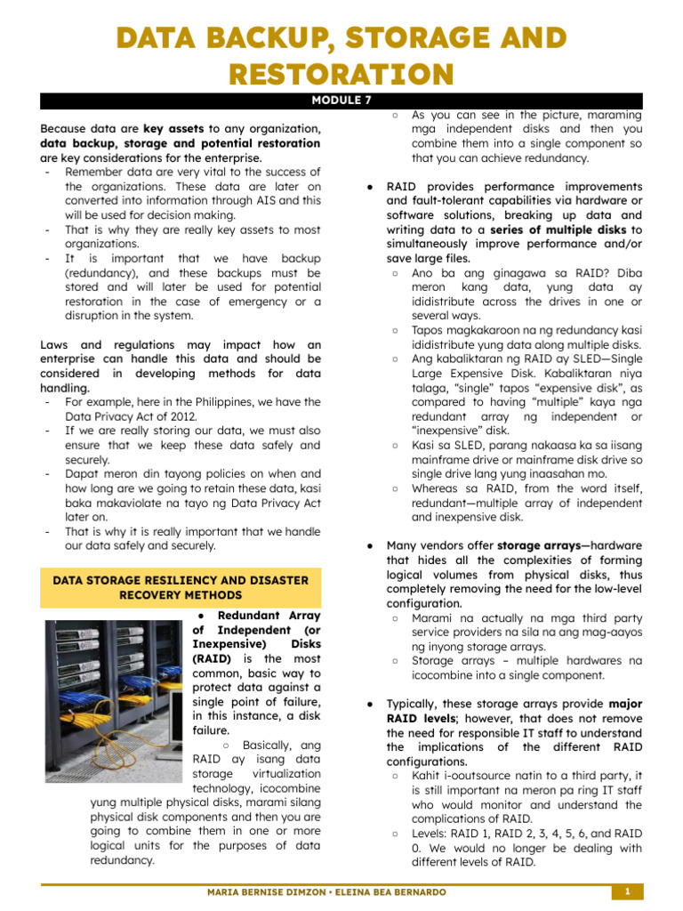 Module 7 - Data Backup, Storage and Restoration | PDF