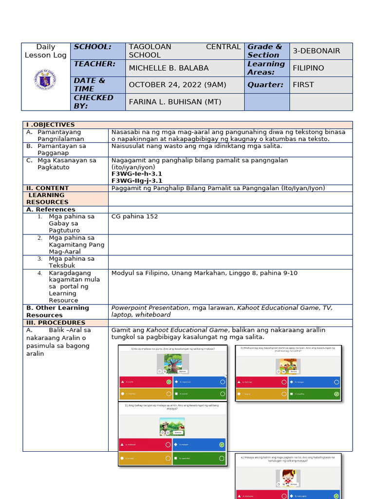 Grade 3 Filipino Lesson Plan: Panghalip | PDF