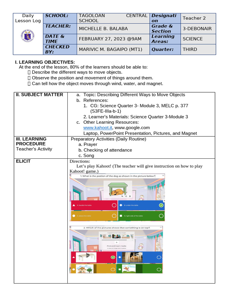Science 3 Q3 W3 Lesson Plan | PDF | Force | Magnet