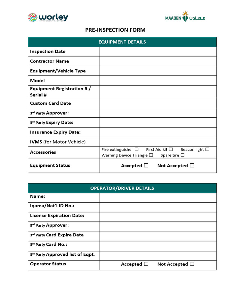 Pre Inspection Form | PDF