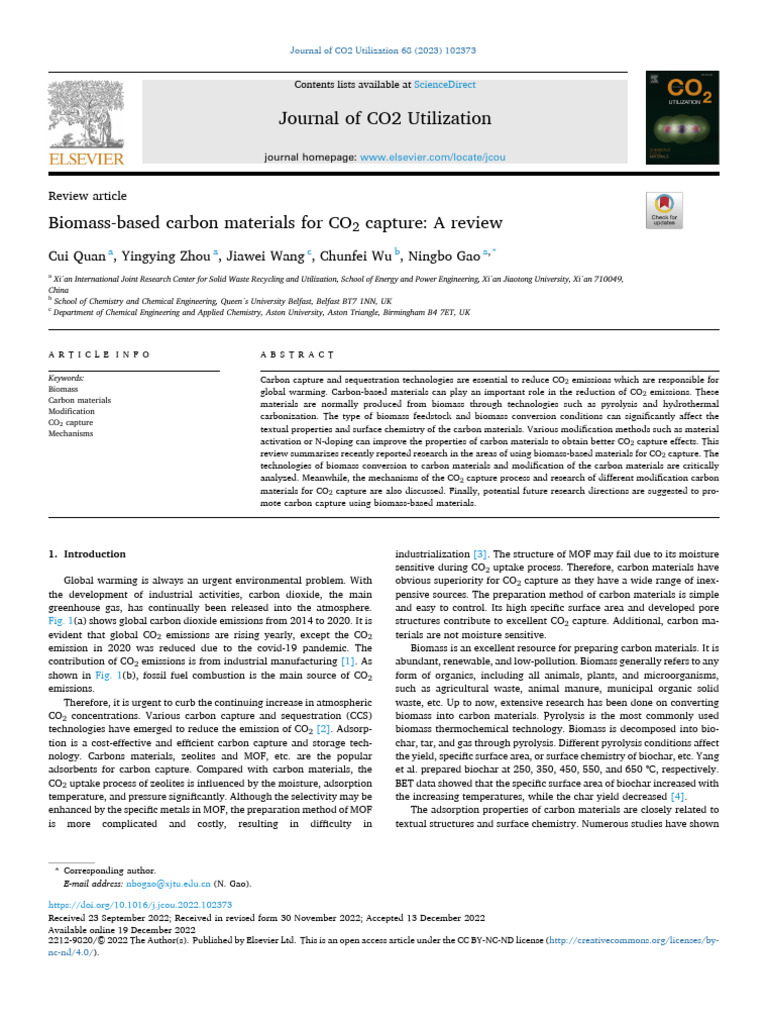 Biomass-Based Carbon Materials For CO2 Capture - A Review | PDF