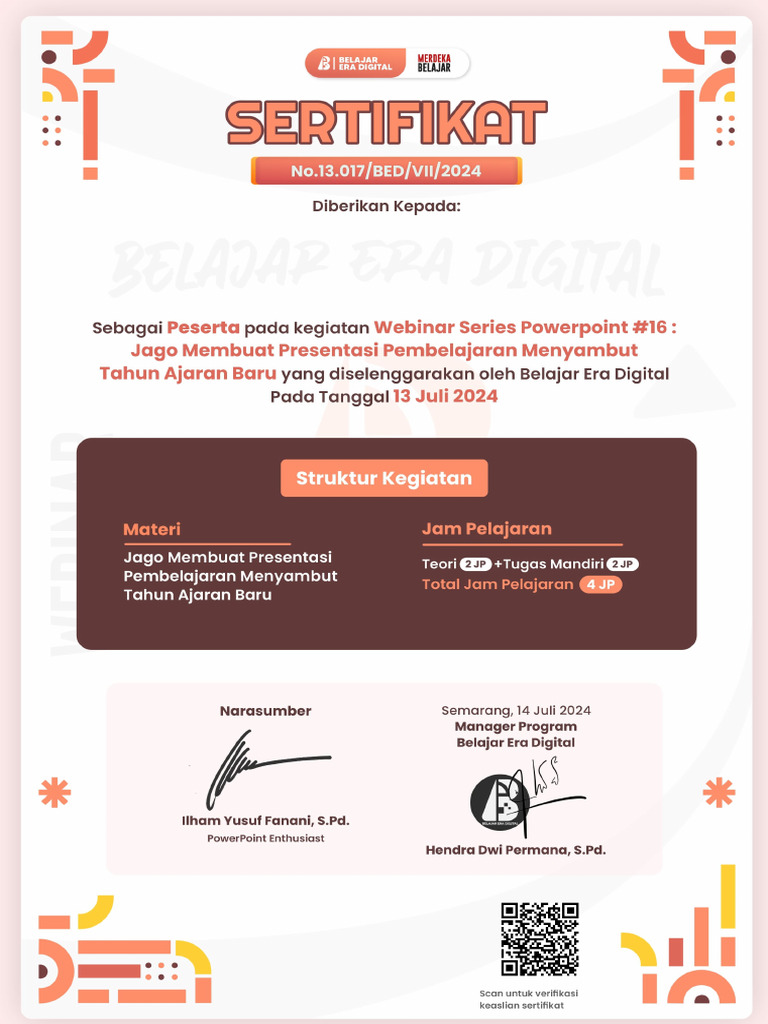 Sertifikat Irvan, S.PD | PDF