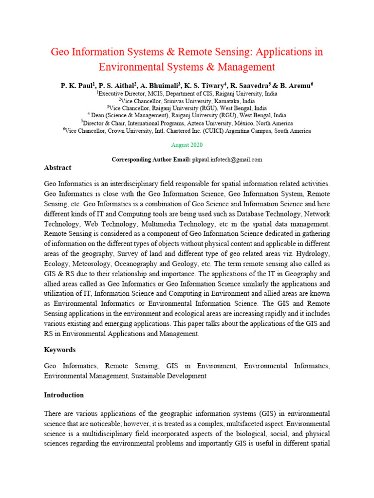 GIS & Remote Sensing in Environmental Management | PDF | Geographic ...