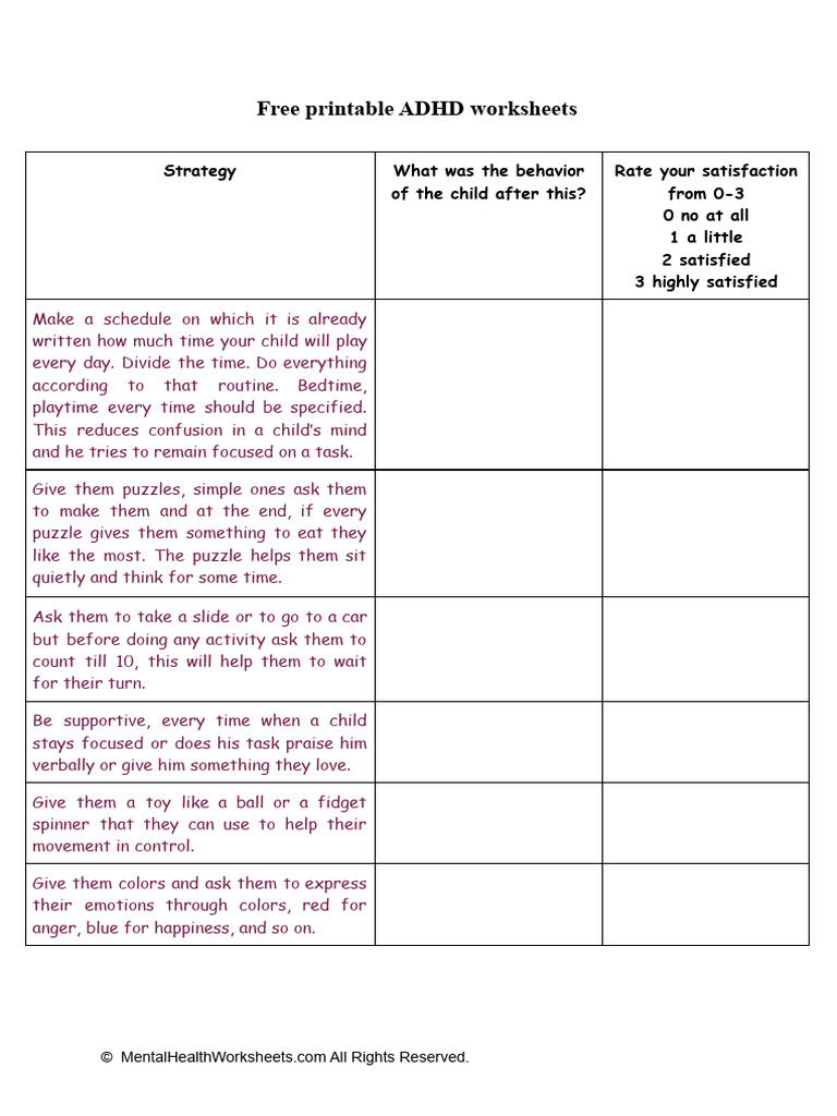Free Printable ADHD Worksheets | PDF