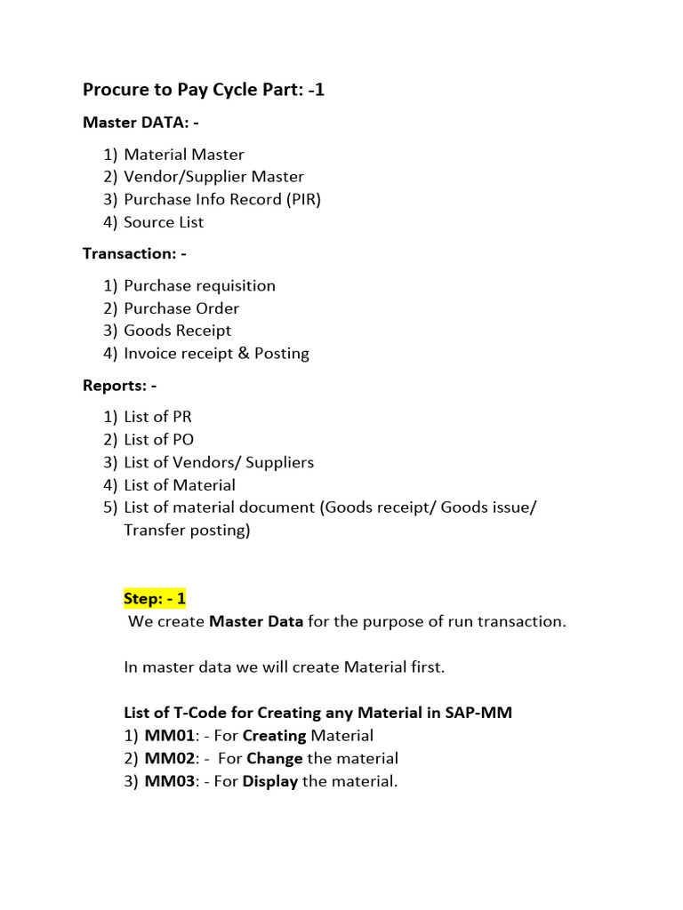 Procure To Pay Cycle (P2P) | PDF