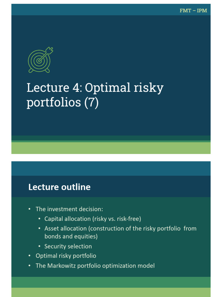 Lecture 4 Optimal Risky Portfolio | PDF