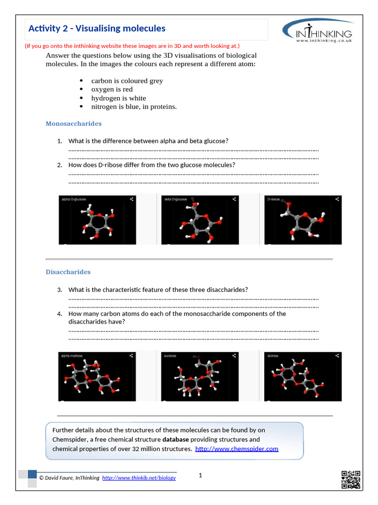 2.1 S2 Visualising - Molecules - Studentsheet | PDF