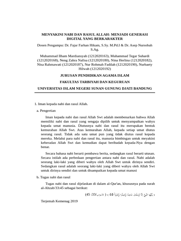 Materi Sifat-Sifat Rasul Kelompok 2 E-Learning | PDF