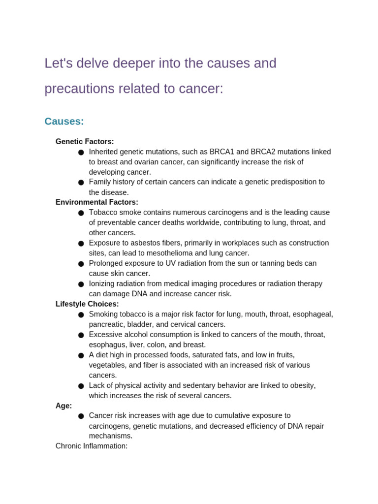 Let's Delve Deeper Into The Causes and Precautions Related To Cancer | PDF