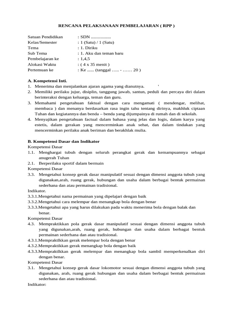 RPP Kelas 1 | PDF