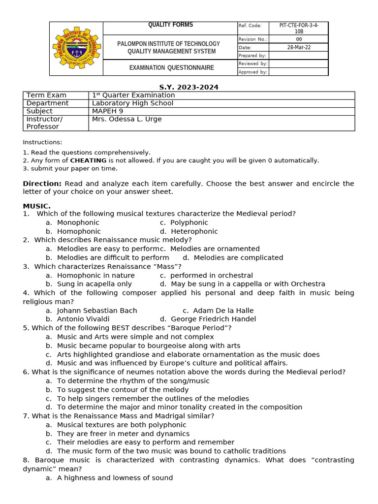 1ST-QUARTER-EXAMINATION | PDF