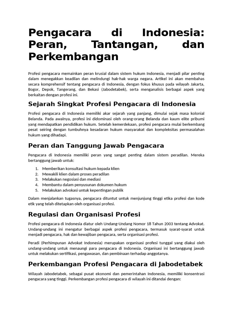 Perkembangan Profesi Pengacara di Jabodetabek | PDF