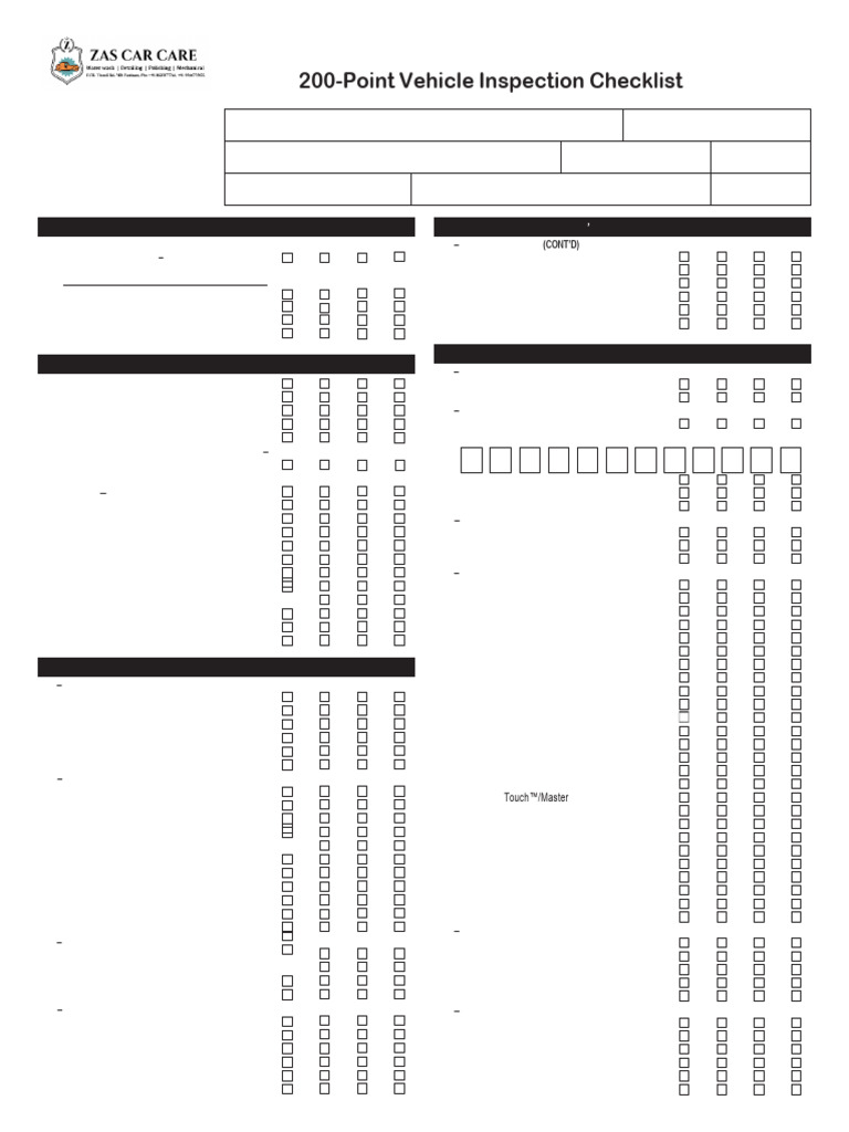 A Car 200 Point Check List | PDF | Trunk (Car) | Brake