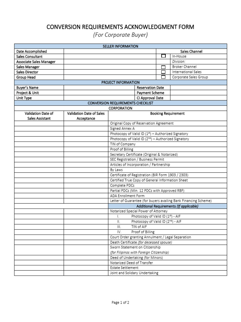 Conversion Requirements Acknowledgment Form (Corporation) | PDF