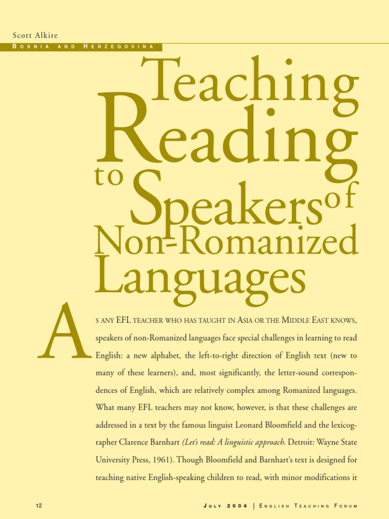 Day 2 - Teaching Reading To Speakers of Non-Romanized Languages | PDF