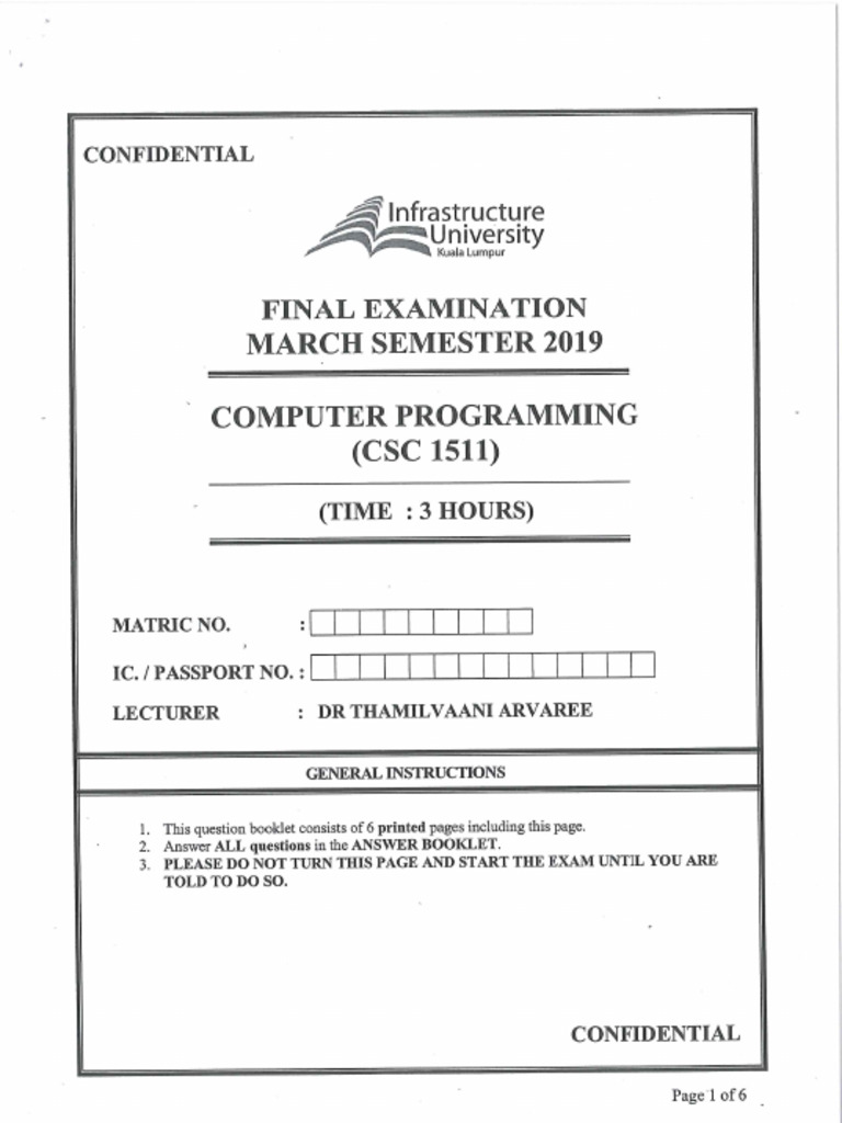 CSC 1511 Computer Programming 201903 | PDF