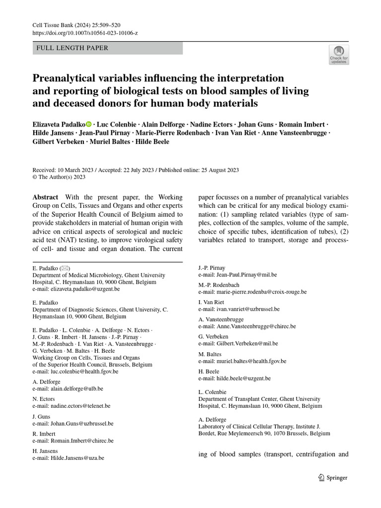 Preanalytical Variables in Blood Samples of Living & Dead Donors | PDF
