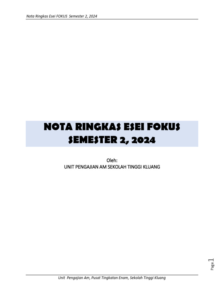 Nota Ringkas Esei Fokus Sem 2, 2024 | PDF