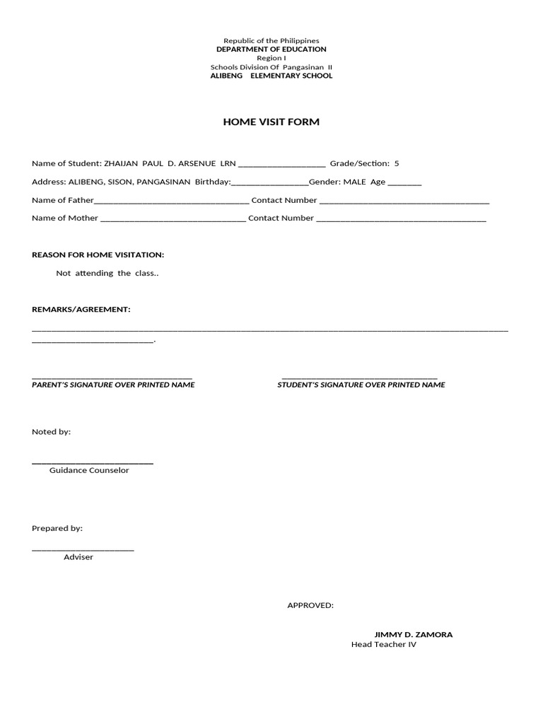 Home Visit Form | PDF