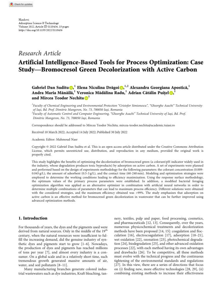 Suditu Et Al 2022 Artificial Intelligence Based Tools For Process Optimization Case Study ...