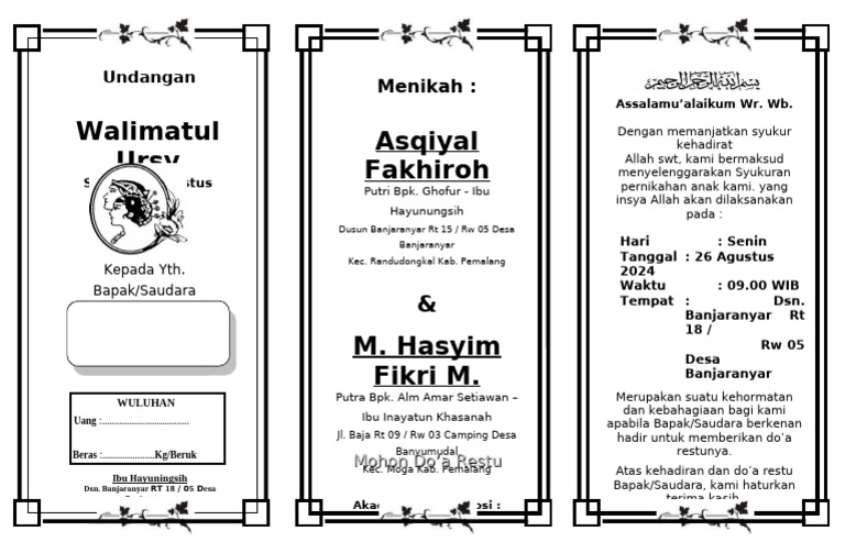 Undangan Walimatul Ursy Lipat 3 Doc 3 - Kanalmu | PDF