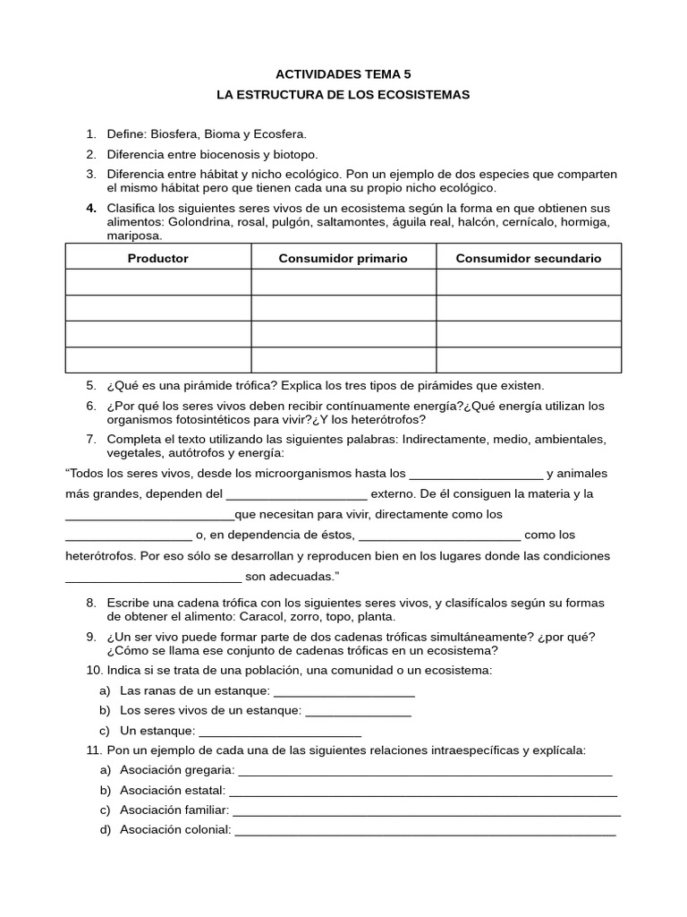 act t5 estructura ecosistemas | PDF