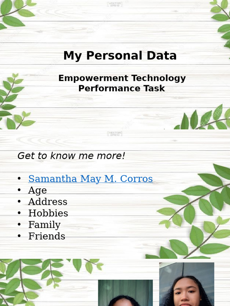 My Personal Data: Empowerment Technology Performance Task | PDF