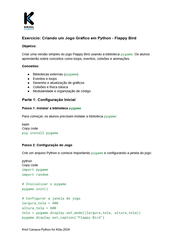 ExercÃ - Cio - Criando Um Jogo GrÃ¡fico em Python - Flappy Bird | PDF | Python (linguagem de ...
