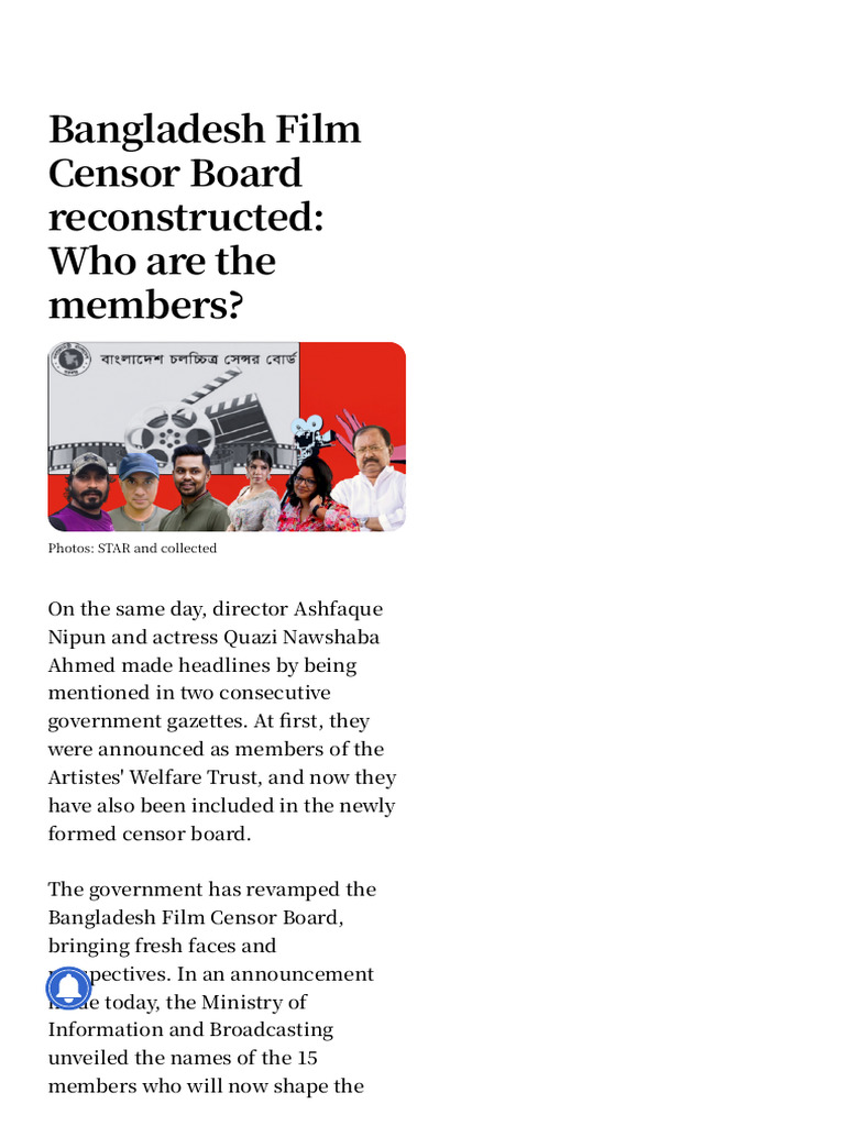 Bangladesh Film Censor Board Reconstructed - Who Are The Members - The ...