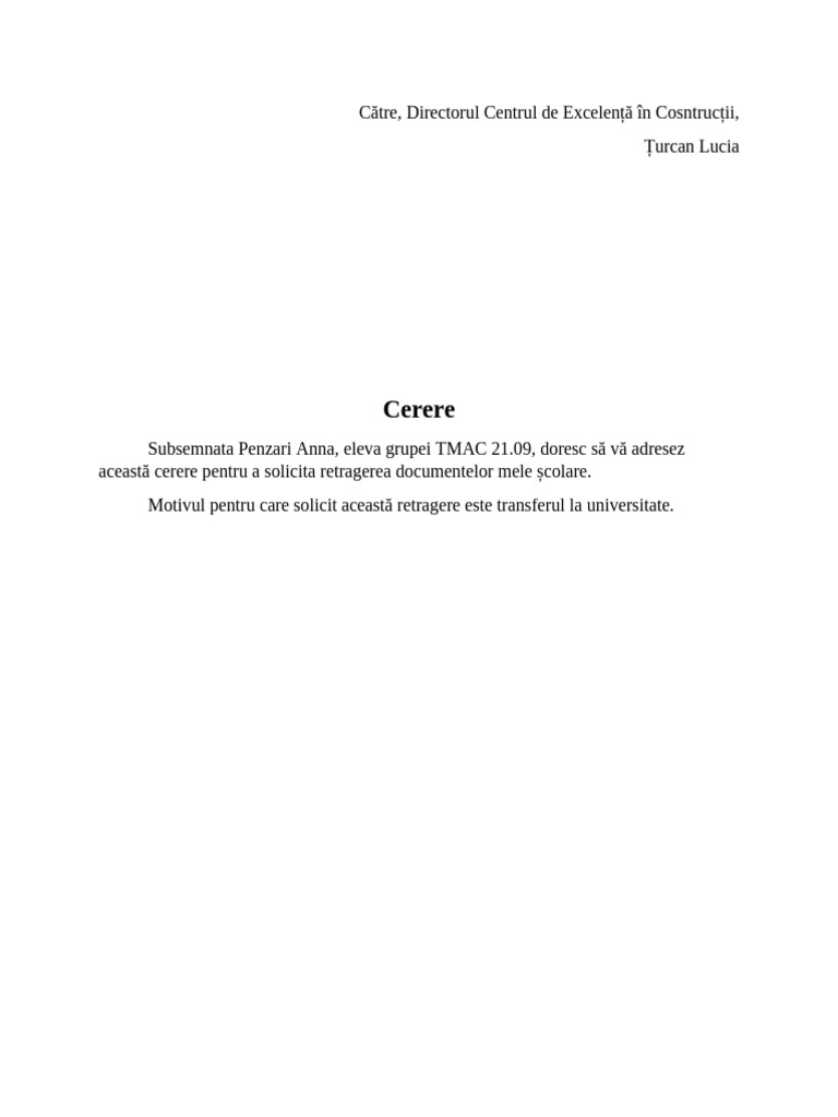 Cerere de Retragere A Documentelor | PDF
