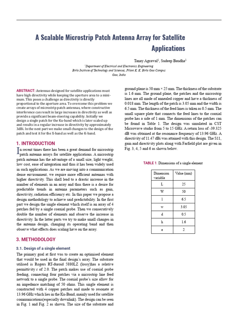 A Scalable Microstrip Patch Antenna Array For Satellite Applications JPier 7th Aug | PDF