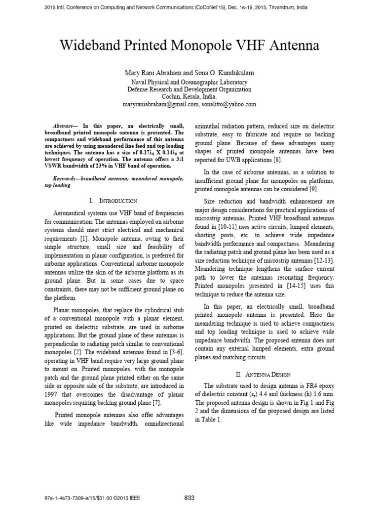 Wideband Printed Monopole VHF Antenna | PDF | Antenna (Radio ...