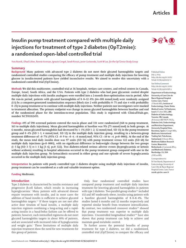 Insulin Pump OpT2mise Trial | PDF