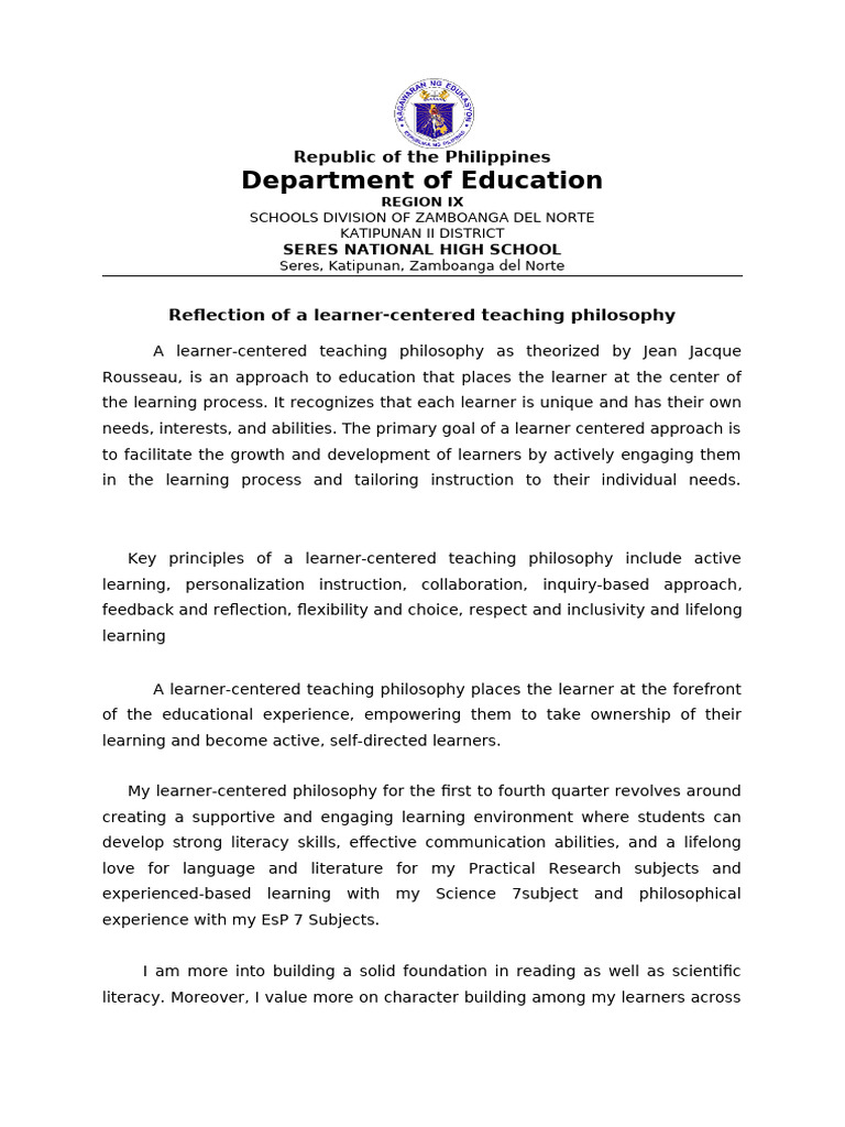 Learner Centered Reflection | PDF | Learning | Literacy