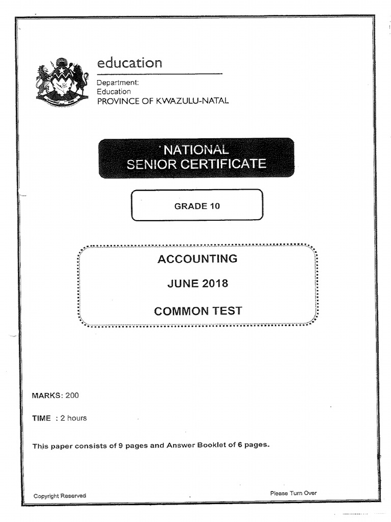 Accounting Question Paper - June 2018 | PDF