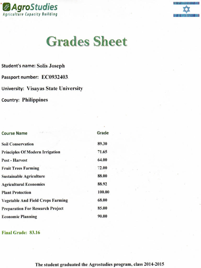 AgroStudies Grade Sheet | PDF