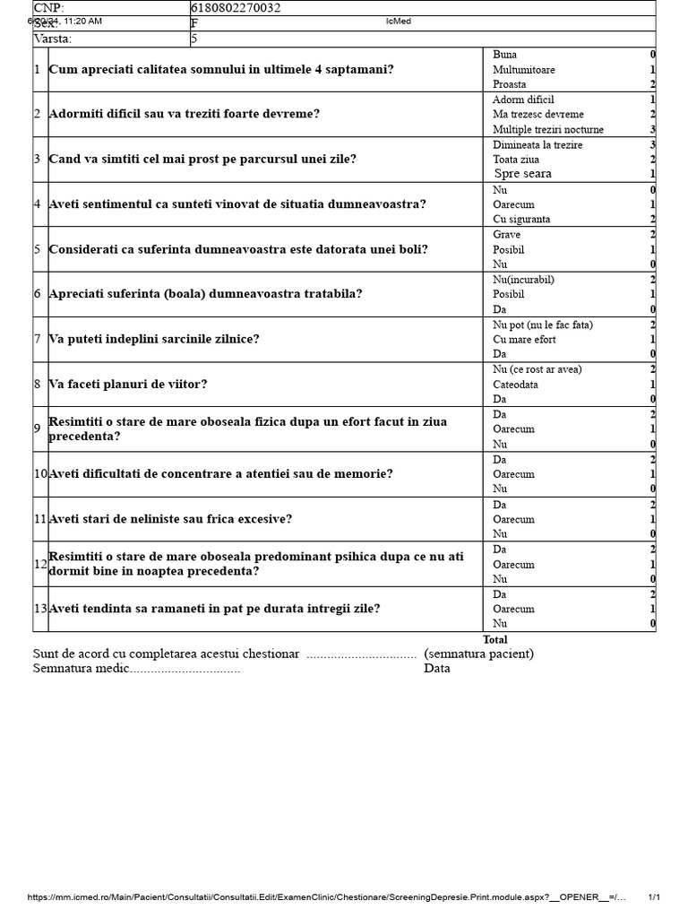 chestionar depresie | PDF
