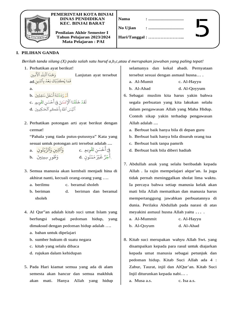 Soal Uas Pai Kelas 5 | PDF