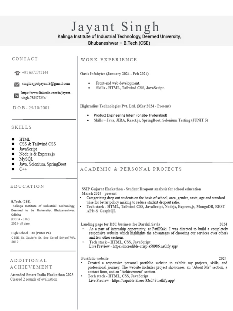 Resume-Jayant Singh | PDF