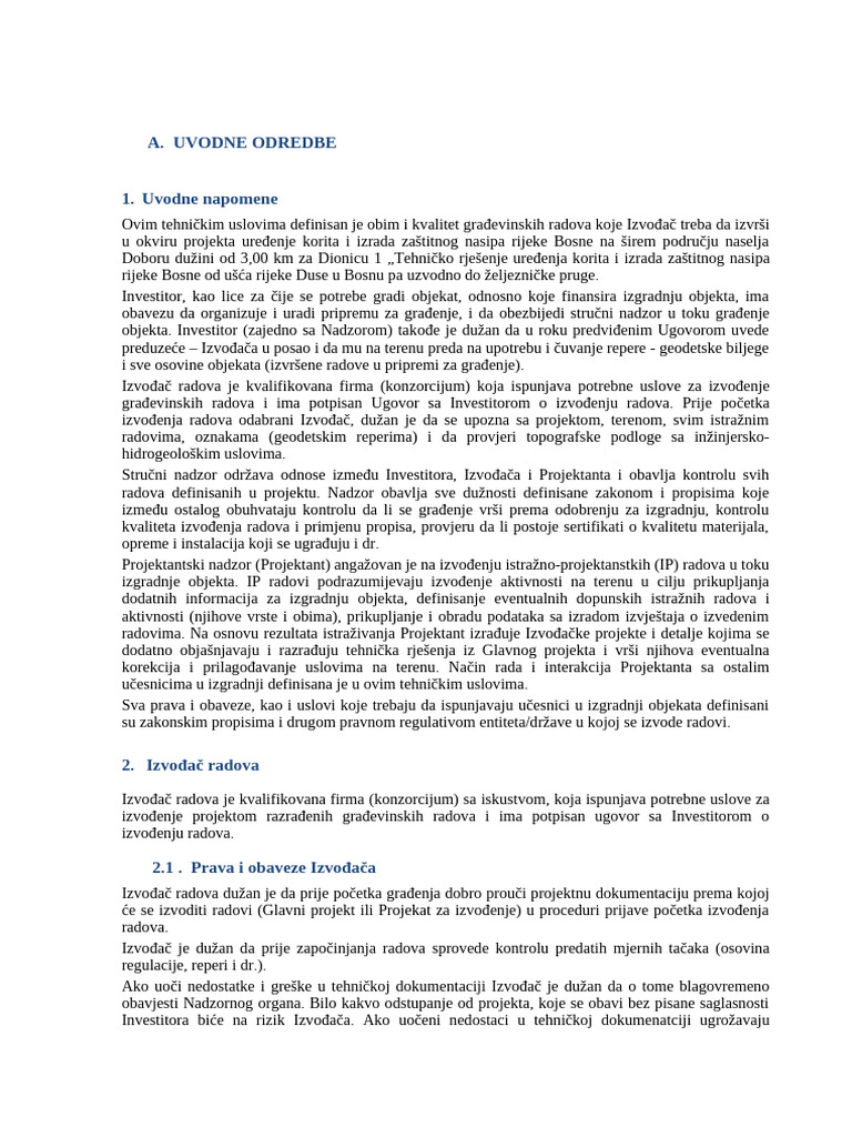 Tehnički Uslovi Izvođenja Radova | PDF