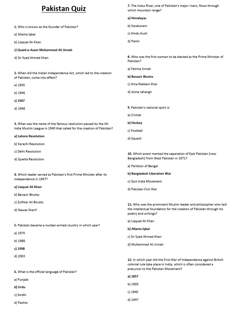 Pakistan Quiz | PDF