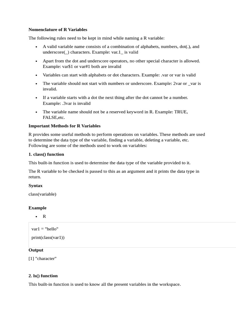 Nomenclature of R Variables | PDF | Variable (Computer Science) | Computers